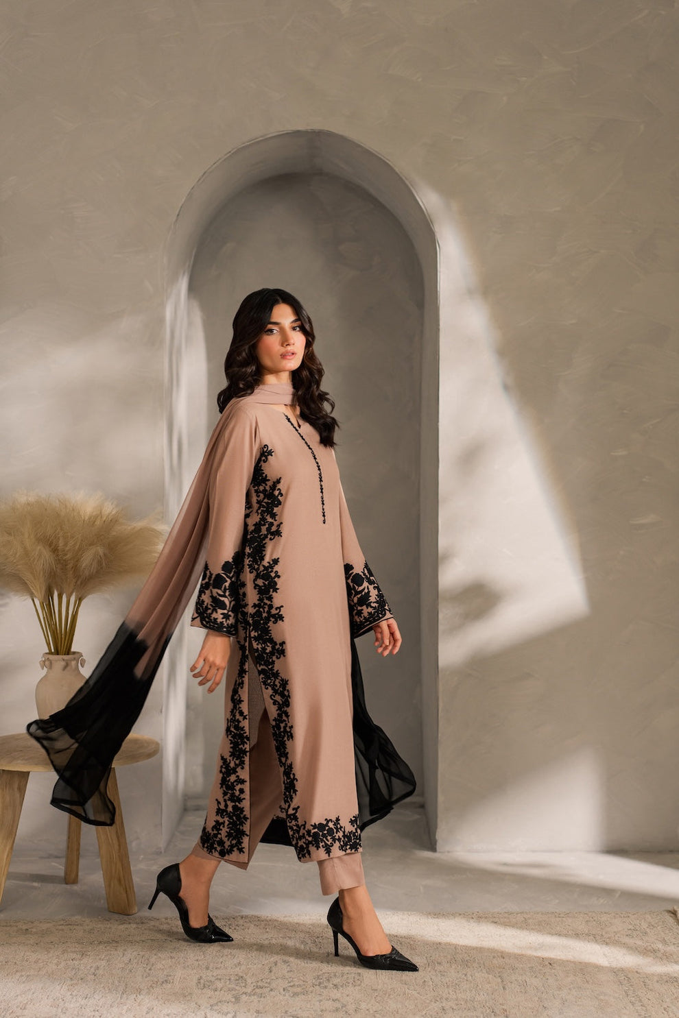 Remi Beige Hand Aari Embroidered Karandi Suit